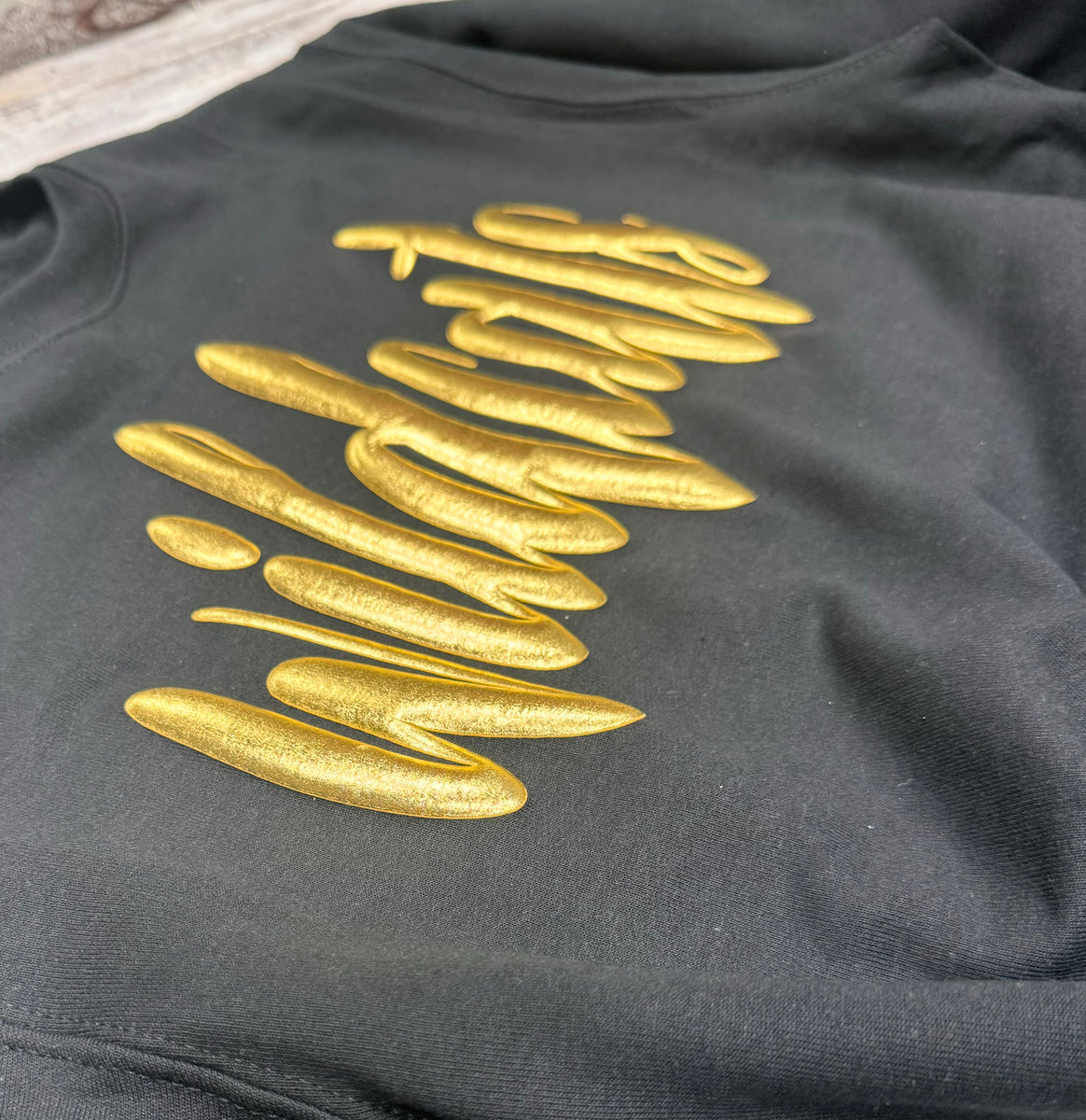 Gold Metallic Puff Custom Sweatshirt – Texas True Threads