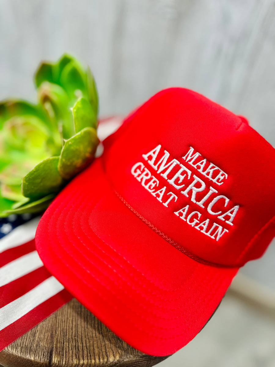 Make America Great Again Embroidered Trucker Cap – Texas True Threads